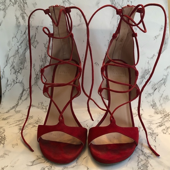 Stuart Weitzman | Shoes | Red Stuart Weitzman Lace Up High Heel Shoes ...